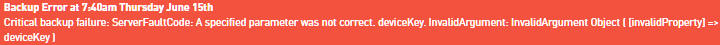 Virtual Products: Critical Backup Failure: ServerFaultCode: A specified parameter was not correct.