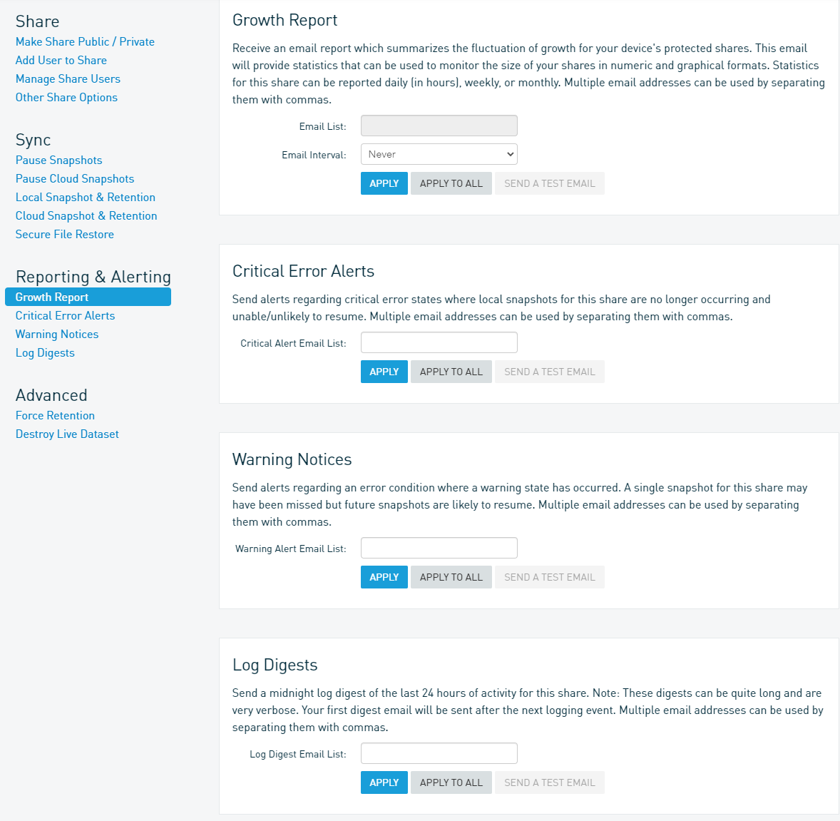 Configuring Alert, Warning, and Log Digest Emails on a Datto Appliance