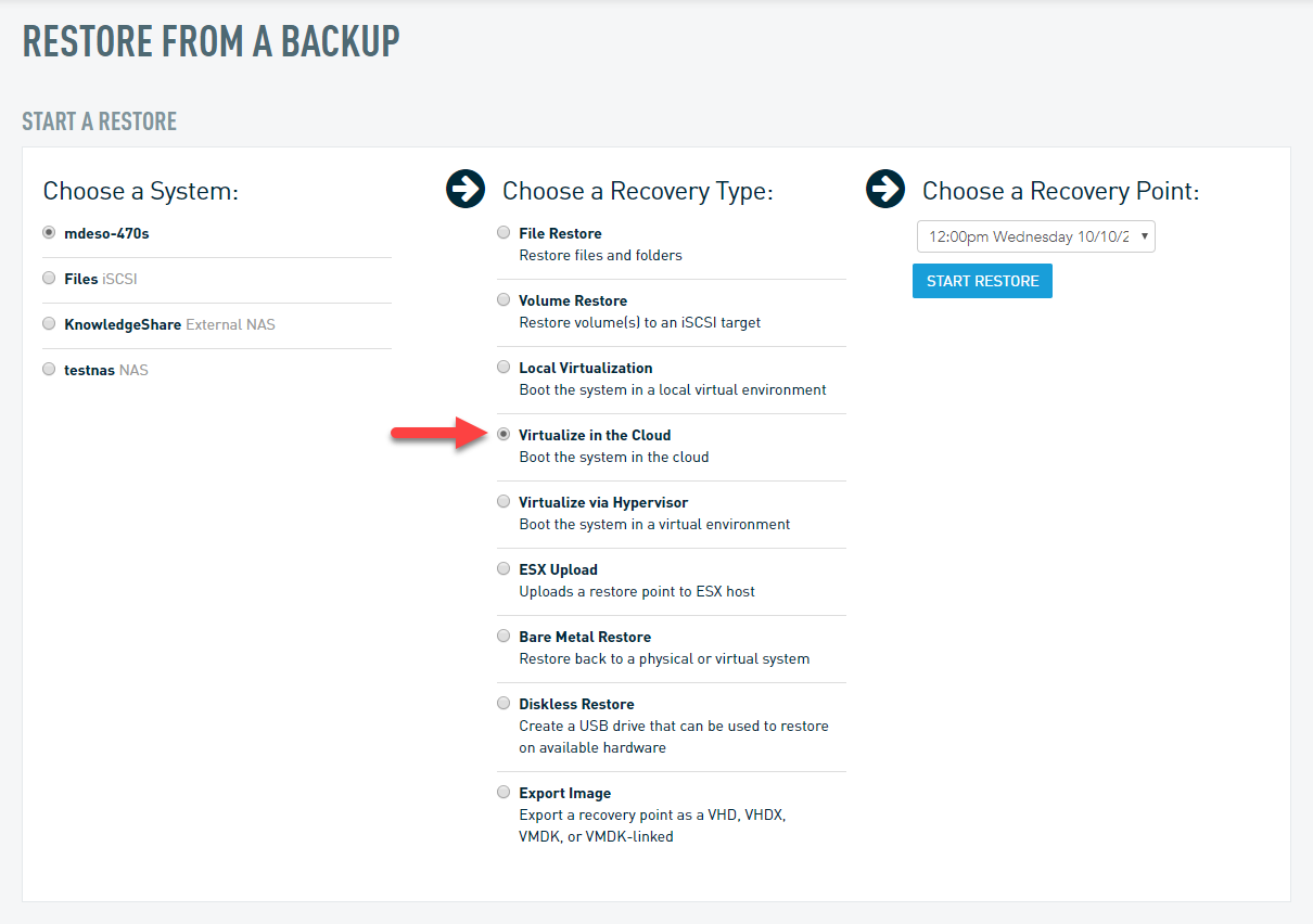 Starting a Cloud (Hybrid) Virtualization on a Datto Appliance
