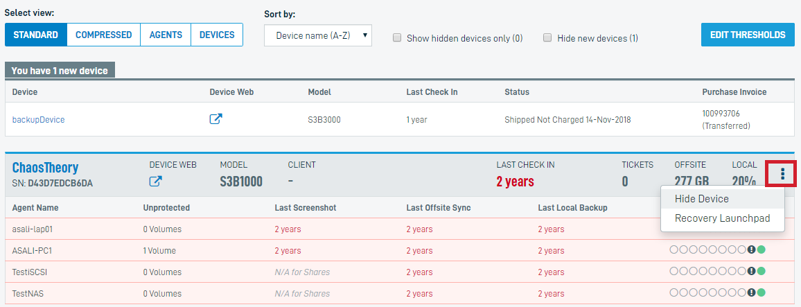 Datto Partner Portal: Hiding devices in the Datto Partner Portal